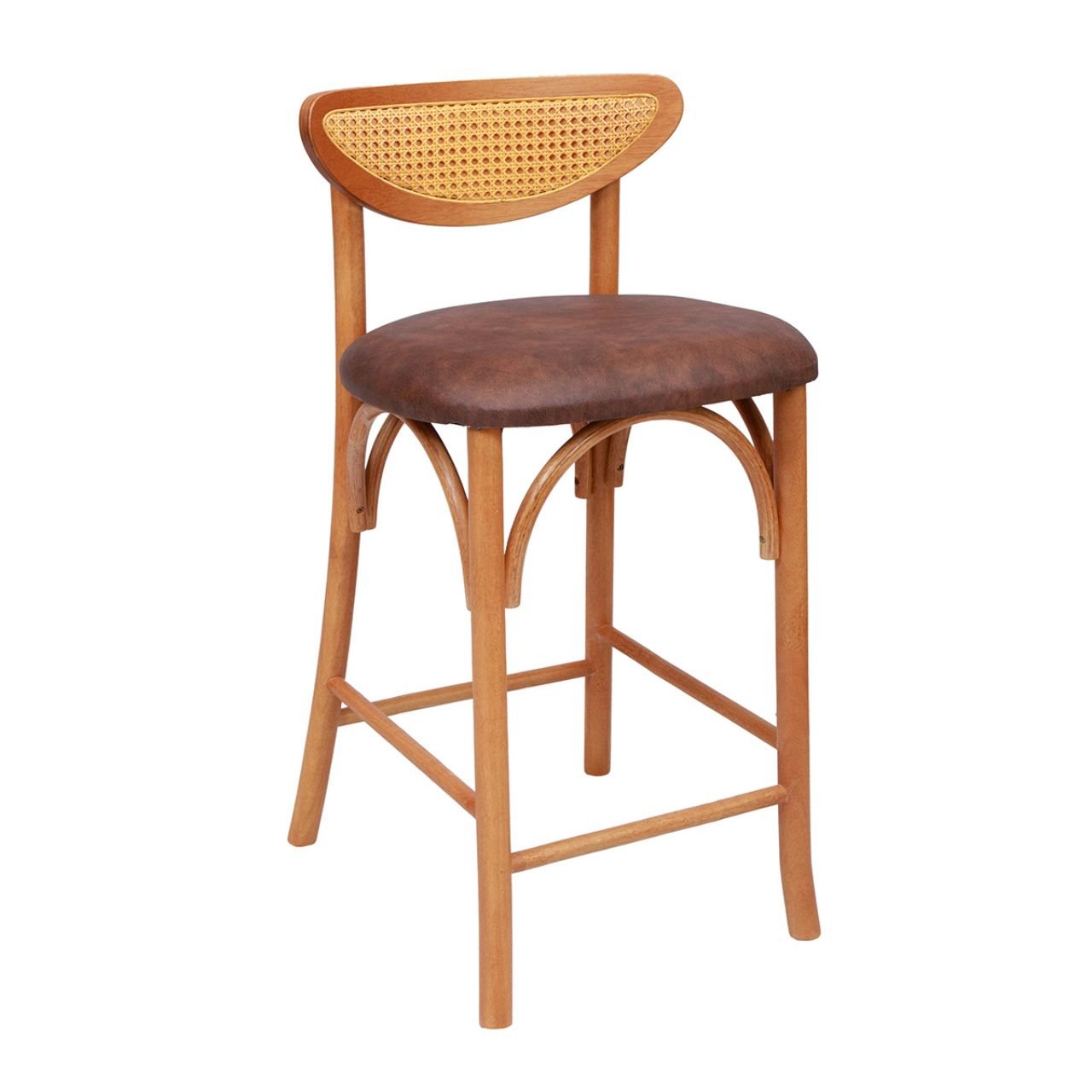 Banqueta Estofada Alice Madeira Maciça Tauari - Verniz Encosto Rattan ...